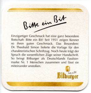 Beer Coaster: Bitburger (Bitburger Brauerei, Germany, Federal ...