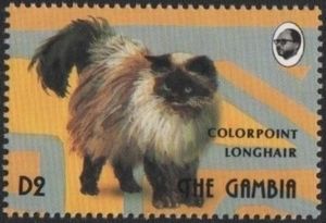 Stamp: Colorpoint Long Hair (Felis silvestris catus) (Gambia(Cats (1993 ...