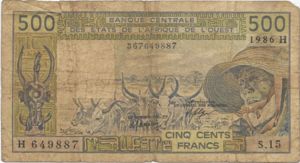 Banknote: 500 Francs (West African States(H for Niger) Wor:P-606 Hi