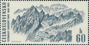 Stamp: Panorama of the Lomnicka Mountains in the Small Cold Valley ...