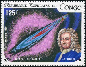 Stamp: Edmond Halley (1656-1742), Halley's Comet (Congo, Republic ...