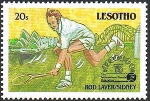 Stamp: Rod Laver, Sydney Opera House and Harbor Bridge (Lesotho ...