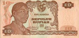 Banknote: 10 Rupiah (Indonesia(1968 "General Sudirman" Issue) Wor:P-105a 💴