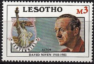 Stamp: Statue and David Niven (Lesotho) (Statue of Liberty centenary ...