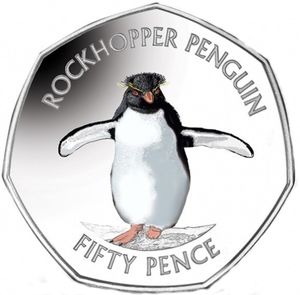 Coin: 50 Pence (The Southern Rockhopper Penguin) (Falkland Islands ...