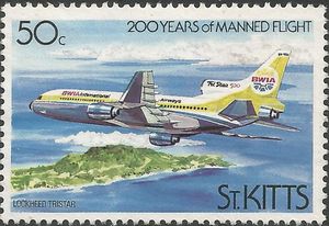 Stamp: Lockheed "Tristar" (Saint Kitts) (Bicentenary of Manned Flight ...