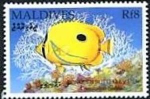 Stamp: Bennett's Butterflyfish (Chaetodon bennetti) (Maldives) (Fish ...