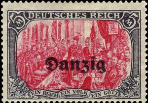 Stamp: Danzig Overprint on Wilhelm II Speaking at Empire's Anniv. (Free ...