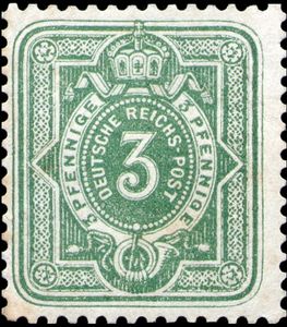 Stamp: Digit in oval, crown, PFENNIGE (German Realm(Digits, crown/eagle ...