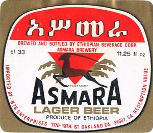 Etiqueta de bebida: Asmara, Lager Beer (Asmara Brewery, EtiopíaCol:ET ...