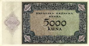 Banknote: 5,000 Kuna (Croatia(1943 Issue) Wor:P-14a