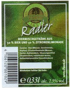 Drink Label: Faust Radler (Brauerei Faust OHG, Germany, Federal ...