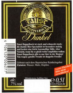 Drink Label: Faust Doppelbok Dunkel (Brauerei Faust OHG, Germany ...