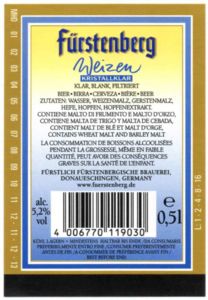 Flaschenetikett: Furstenberg Weizen (Fürstlich Fürstenbergische Brauerei GmbH & Co KG ...