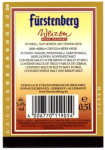 Flaschenetikett: Furstenberg Weizen Hefe Dunkel (Fürstlich Fürstenbergische Brauerei GmbH & Co ...