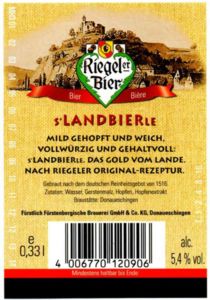 Flaschenetikett: Riegeler Landbier (Fürstlich Fürstenbergische Brauerei GmbH & Co KG ...