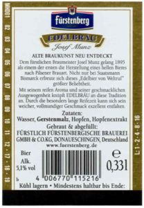 Drink Label: Furstenberg Edelbrau (Fürstlich Fürstenbergische Brauerei ...