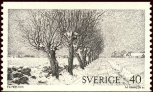 Stamp: “Row of Willows” (P. Persson) (Sweden(Swedish landscapes) Mi:SE ...