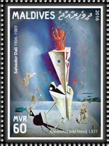Stamp: "Apparatus and Hand" (1945), by Salvador Dali (Maldives ...