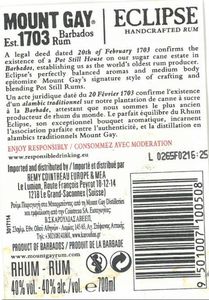 Drink Label: Mount Gay (Mount Gay Distilleries, BarbadosCol:BB-RUM-000001