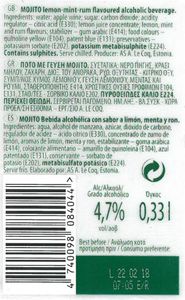 Drink Label: Mojito (A.Le Coq AS, EstoniaCol:EE-ALCOP-000002