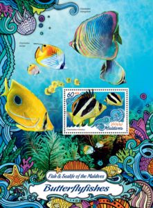 Stamp: Indian Butterflyfish (Chaetodon mitratus) (Maldives(Fish&Sealife ...
