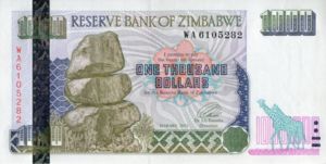 Banknote: 1,000 Dollars (Zimbabwe(1994-2004 "Chiremba Rocks" Issues ...