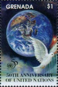 Stamp: UN50 - World and Dove (Grenada(50th Anniversary of United ...