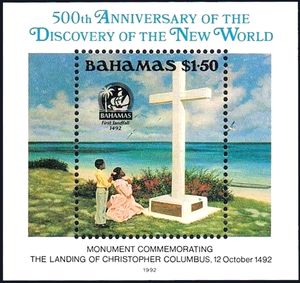 Stamp: Monument to Landing (Bahamas(Discovery of America) Mi:BS BL66,Sn ...