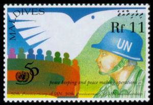 Stamp: UN50 - Peacekeeping and Peacemaking Operations (Maldives(50th ...