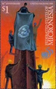 Stamp: UN50 - Workers and UN Flag (Micronesia, Federated States of(50th ...