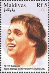 Stamp: Peter Baczako, middle heavyweight, 1980 (Maldives(Summer Olympic ...