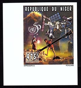 Stamp: UN50 Space Station Imperforate (Niger(UN (United Nations), 50th ...
