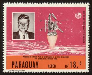 Stamp: Theorized lunar landing (Paraguay(50th Birth Anniversary John F ...