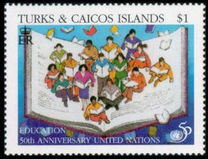 Stamp: UN50 Education (Turks and Caicos Islands) (UN (United Nations ...