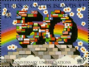 Stamp: UN50 Flags (Turks and Caicos Islands) (UN (United Nations), 50th ...