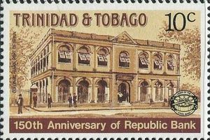 Stamp: Colonial Bank, Port of Spain (Trinidad and Tobago(150th ...