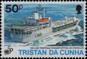 Stamp: UN50 - RFA Sir Tristram, Transporting UN Vehicles (Tristan da ...