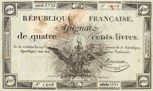 Banknote: 400 Livres (France(1792 Issue - République Francaise) Wor:A-73.25