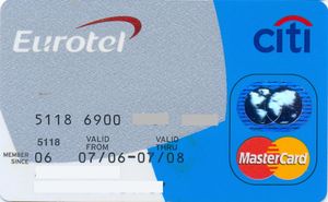 Bank Card: citi - Eurotel (Citibank, Czech RepublicCol:CZ-MC-0126