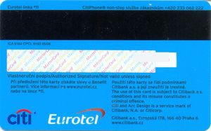 Bank Card: citi - Eurotel (Citibank, Czech RepublicCol:CZ-MC-0126