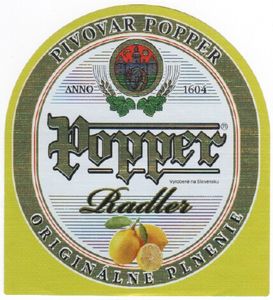 Drink Label: Popper radler (Pivovar Bytča /closed/, SlovakiaCol:SK-BEER ...