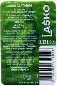 Drink Label: Lasko Zlatorog svetlo (Pivovarna Laško, SloveniaCol:SI ...