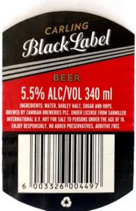 Drink Label: Carling, Black Label Beer (Zambian Breweries PLC ...