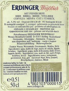 Drink Label: Erdinger Weissbier (Erdinger Weissbräu Werner Brombach ...