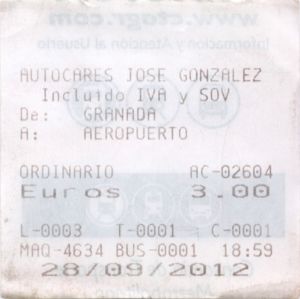 Ticket de transporte: Single ticket (Granada - Autocares José González ...