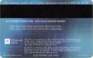 Bank Card: Visa Electron (Platinum Bank, UkraineCol:UA-VE-0408.02