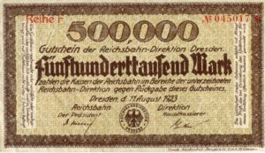 Banknote: 500,000 Mark (Germany(RBD - Dresden, Railroad Office) Wor:P ...