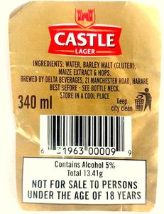 Drink Label: Castle Lager (Delta Beverages, Zimbabwe) Col:ZW-BEER-000001
