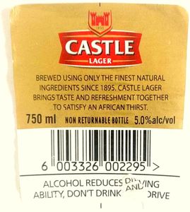 Drink Label: Castle Lager (SAB (Pty) Ltd., South AfricaCol:ZA-BEER-000069